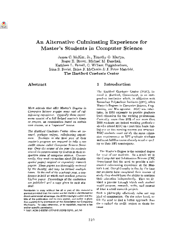 (PDF) An alternative culminating experience for master's students in computer science | John ...