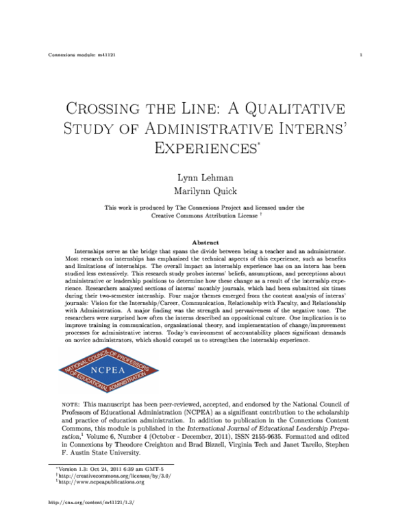 (PDF) Crossing the Line: A Qualitative Study of Administrative Interns ...