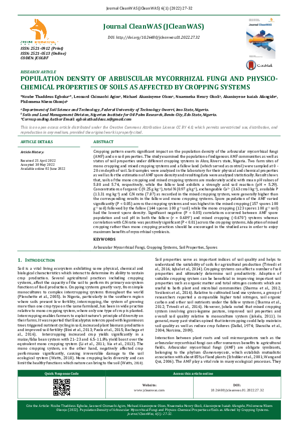 (PDF) Population Density of Arbuscular Mycorrhizal Fungi and Physico-Chemical Properties of ...