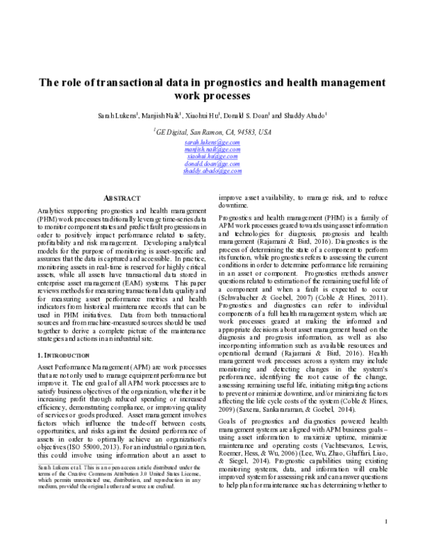 Pdf The Role Of Transactional Data In Prognostics And Health