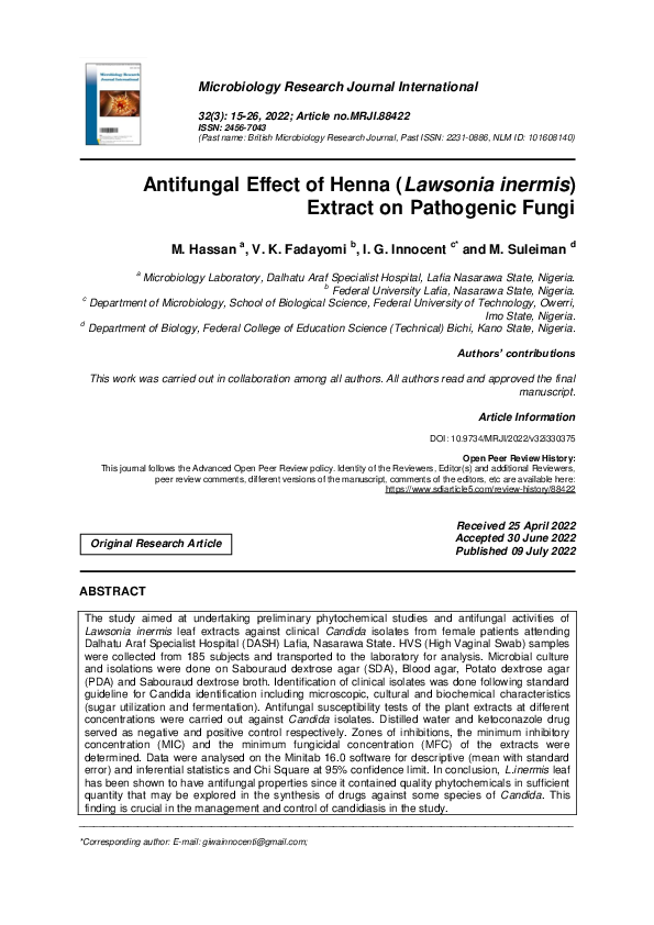 (PDF) Antifungal Effect of Henna (Lawsonia inermis) Extract on ...