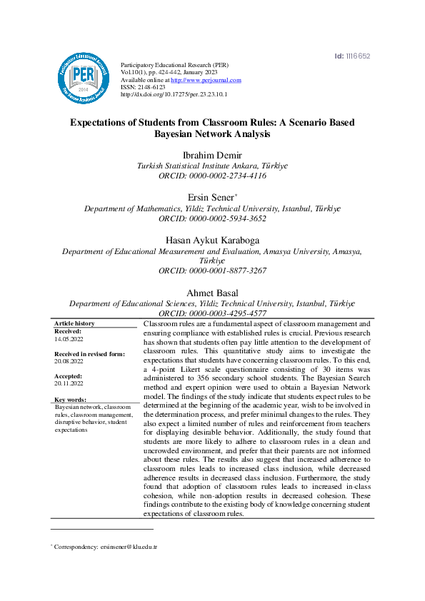 (PDF) Expectations of Students from Classroom Rules: A Scenario Based Bayesian Network Analysis