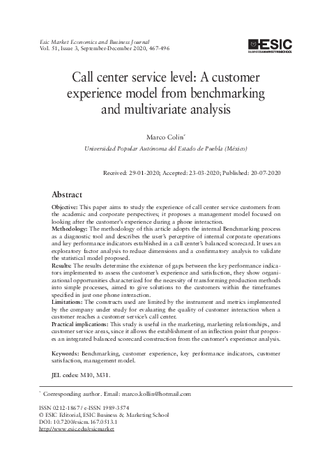 (PDF) Call center service level: A customer experience model from ...
