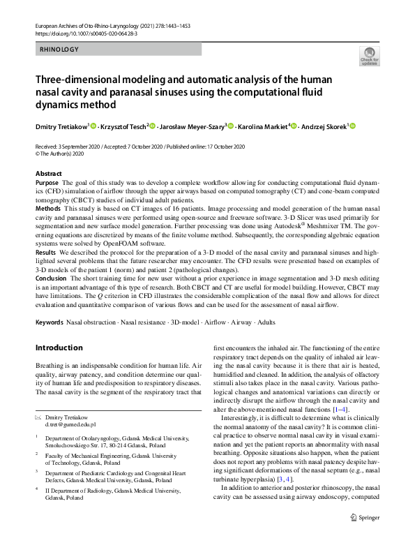 (PDF) Three-dimensional modeling and automatic analysis of the human nasal cavity and paranasal ...