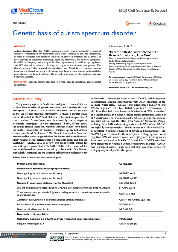 (PDF) Genetic Basis of Autism Spectrum Disorder