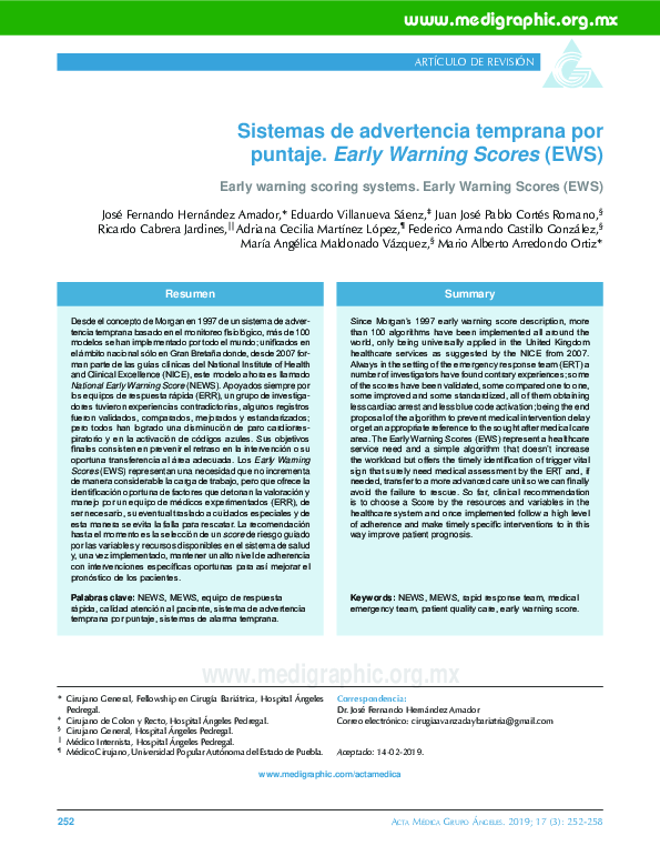 (PDF) Early warning scoring systems. Early Warning Scores (EWS) | Juan ...