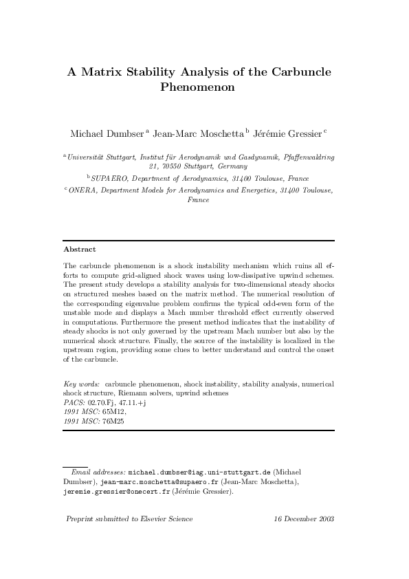 (PDF) A matrix stability analysis of the carbuncle phenomenon