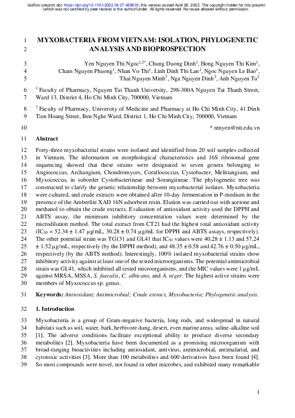 (PDF) Myxobacteria from Vietnam: Isolation, Phylogenetic Analysis and ...
