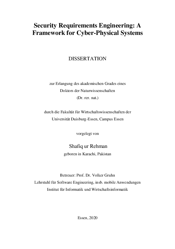 (PDF) Security Requirements Engineering: A Framework for Cyber-Physical Systems