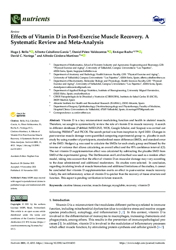 (PDF) Effects of Vitamin D in Post-Exercise Muscle Recovery. A ...