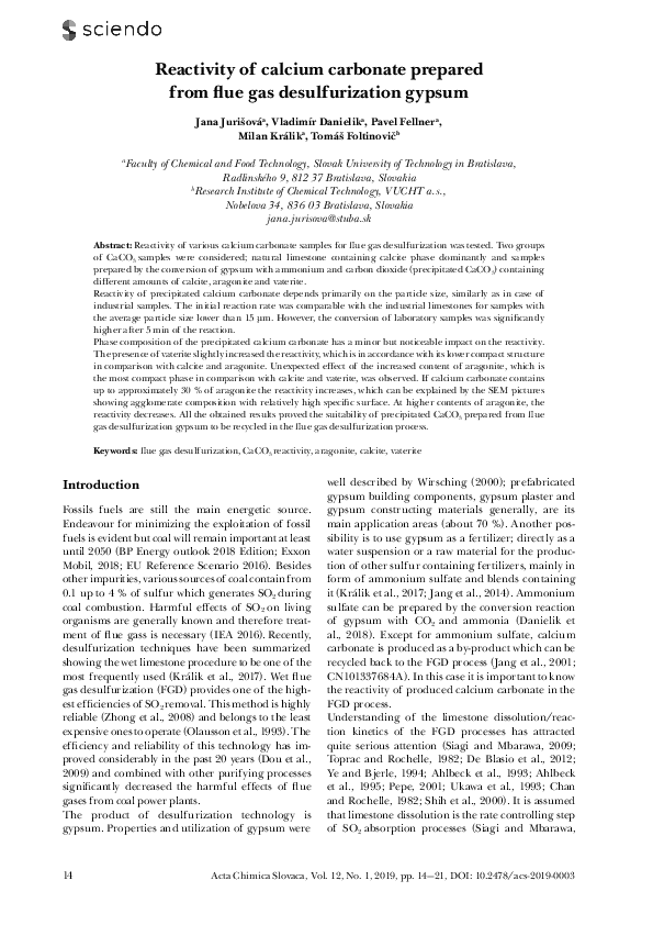 (PDF) Reactivity of calcium carbonate prepared from flue gas ...