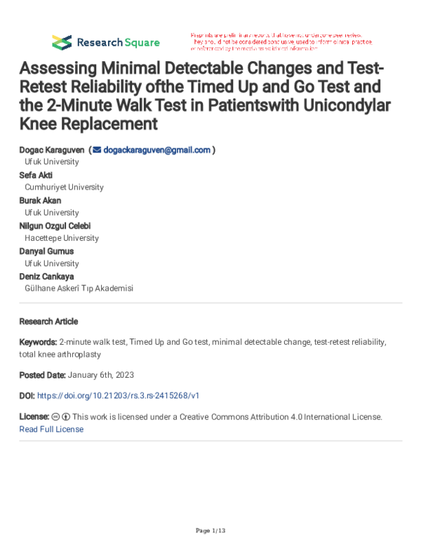 (PDF) Assessing Minimal Detectable Changes and Test-Retest Reliability ...