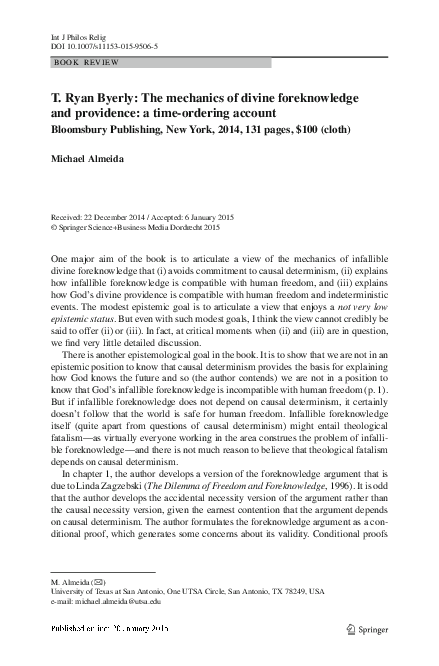 (PDF) T. Ryan Byerly: The mechanics of divine foreknowledge and providence: a time-ordering ...