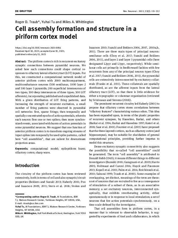 (PDF) Cell assembly formation and structure in a piriform cortex model