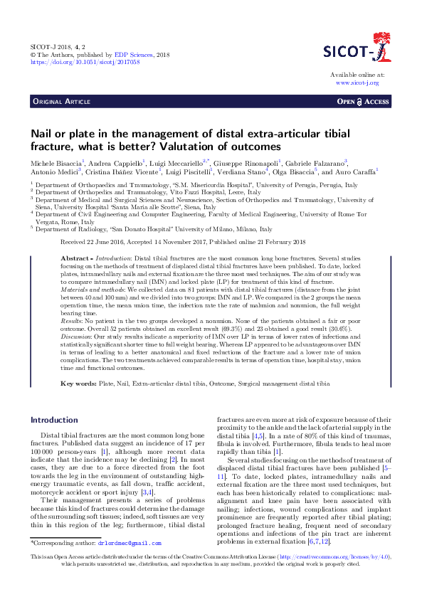(PDF) Nail or plate in the management of distal extra-articular tibial fracture, what is better ...