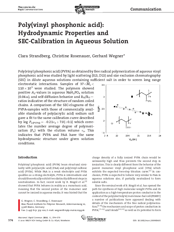 (PDF) Poly(vinyl phosphonic acid): Hydrodynamic Properties and SEC ...