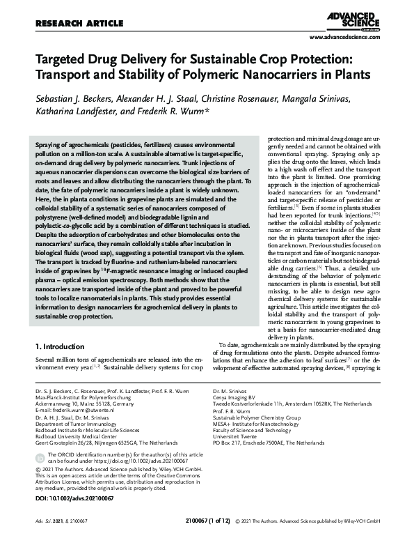 (PDF) Targeted Drug Delivery for Sustainable Crop Protection: Transport ...