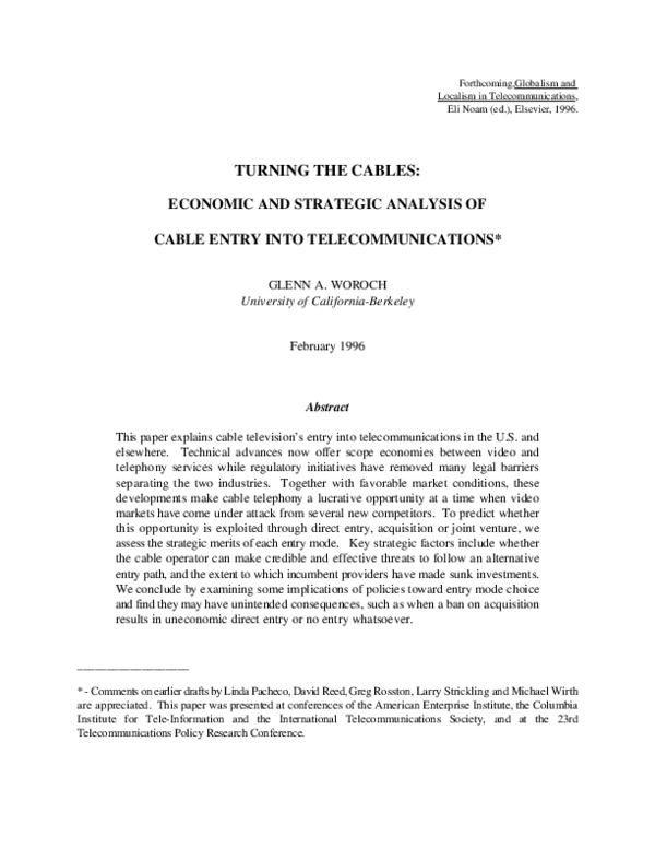 (PDF) Cable Entry Into Telecommunications