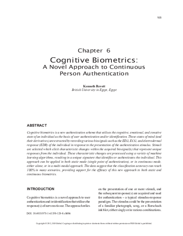 (PDF) Cognitive Biometrics