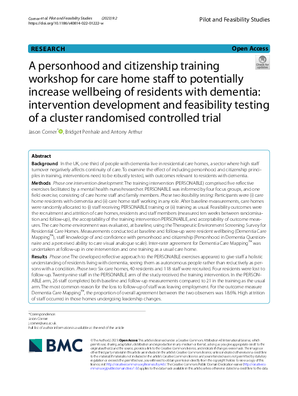 (PDF) A personhood and citizenship training workshop for care home ...