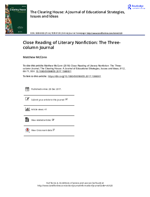 (PDF) Close Reading of Literary Nonfiction: The Three-column Journal