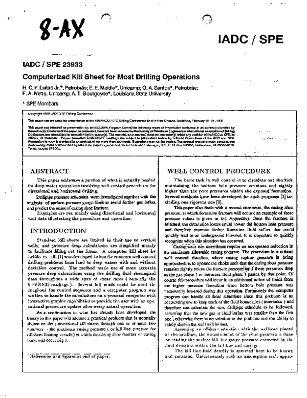 (PDF) Computerized Kill Sheet for Most Drilling Operations