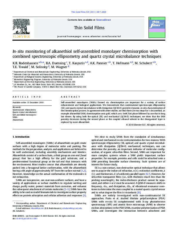 (PDF) In-situ monitoring of alkanethiol self-assembled monolayer ...