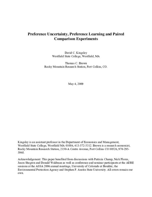 (PDF) Preference Uncertainty, Preference Learning, and Paired Comparison Experiments