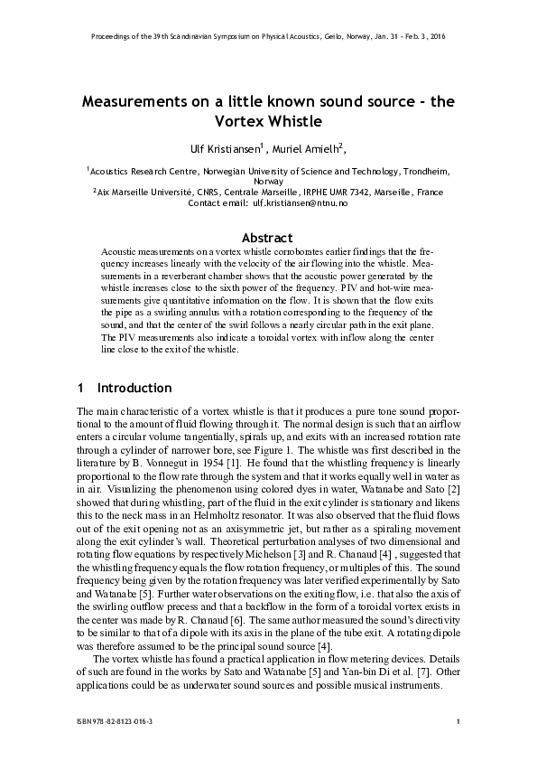 (PDF) Measurements on a little known sound source - the Vortex Whistle