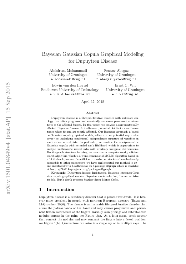 (PDF) Bayesian Gaussian Copula Graphical Modeling for Dupuytren Disease