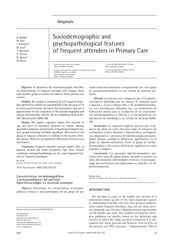 (PDF) Sociodemographic and psychopathological features of frequent ...