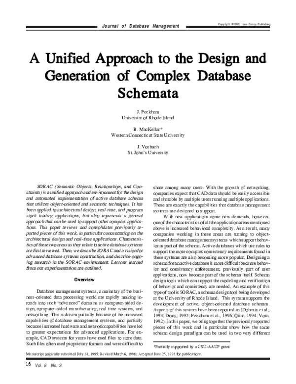 (PDF) A Unified Approach to the Design and Generation of Complex Database Schemata