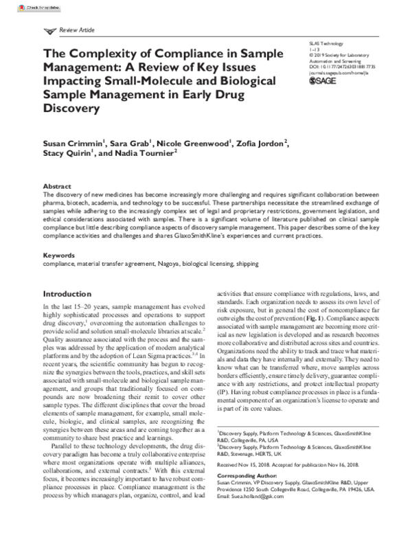 (PDF) The Complexity of Compliance in Sample Management: A Review of ...