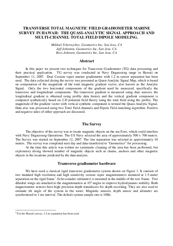 (PDF) Transverse Total Magnetic Field Gradiometer Marine Survey in Hawaii: The Quasi‐Analytic ...