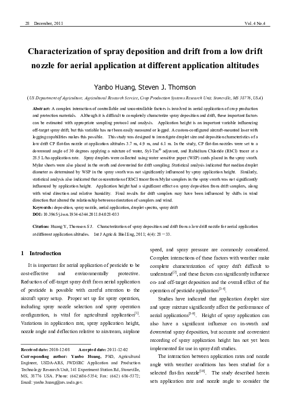 (PDF) Characterization of spray deposition and drift from a low drift nozzle for aerial ...