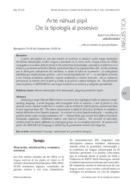 (PDF) Arte náhuat-pipil De la tipología al posesivo
