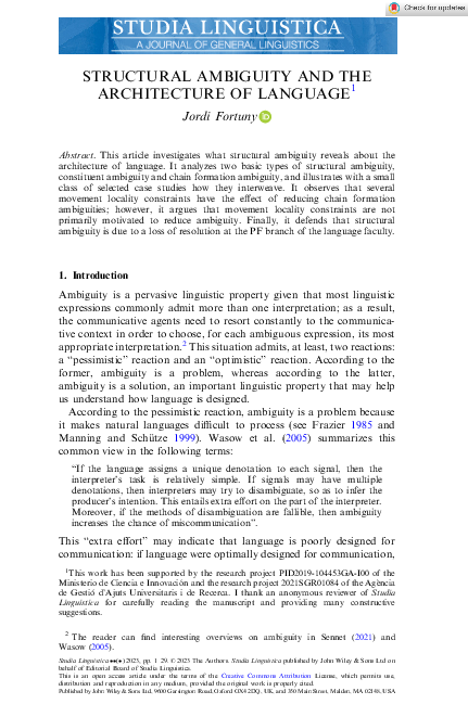 (PDF) STRUCTURAL AMBIGUITY AND THE ARCHITECTURE OF LANGUAGE 1