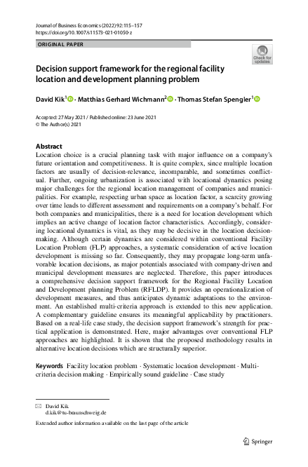 (PDF) Decision support framework for the regional facility location and development planning problem