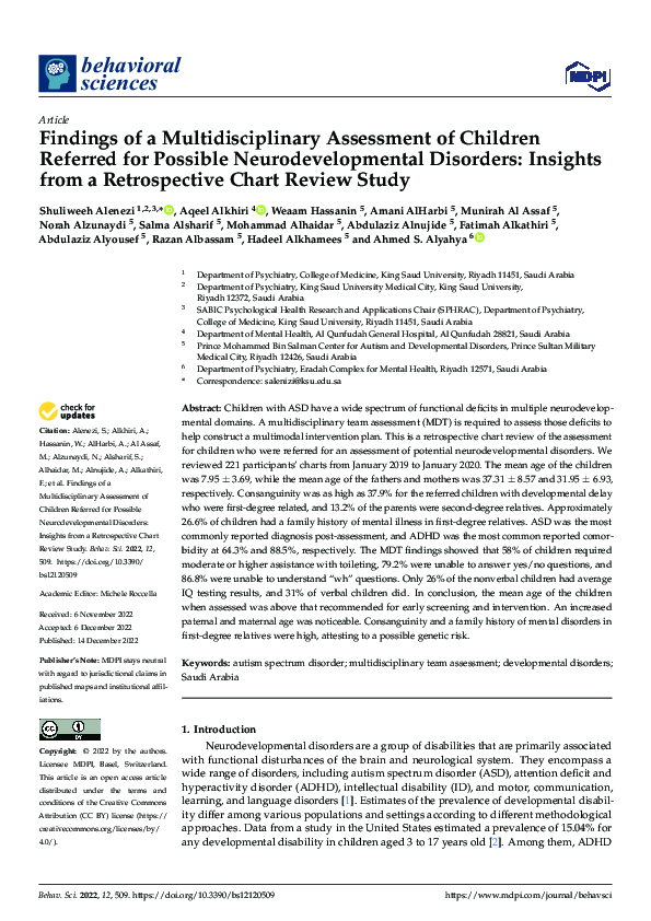 (PDF) Findings of a Multidisciplinary Assessment of Children Referred ...