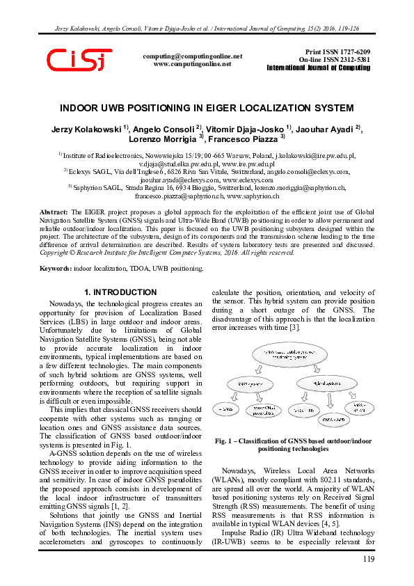 (PDF) Indoor Uwb Positioning in Eiger Localization System