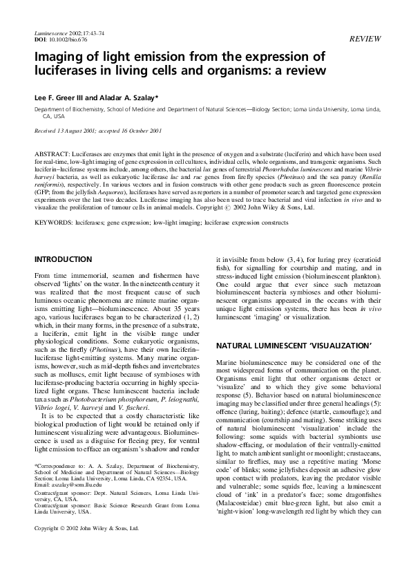 (PDF) Imaging of light emission from the expression of luciferases in ...