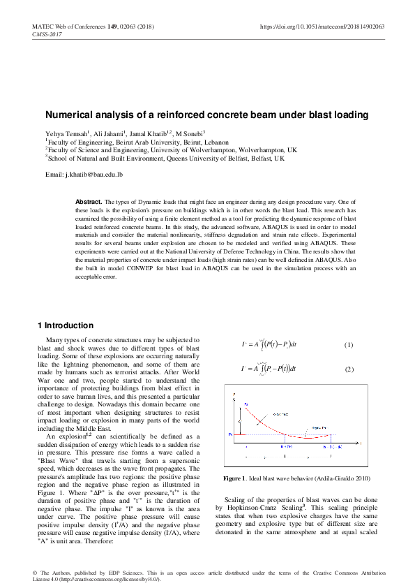 (PDF) Numerical analysis of a reinforced concrete beam under blast loading