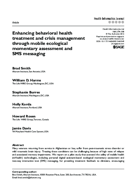 (PDF) Enhancing behavioral health treatment and crisis management ...