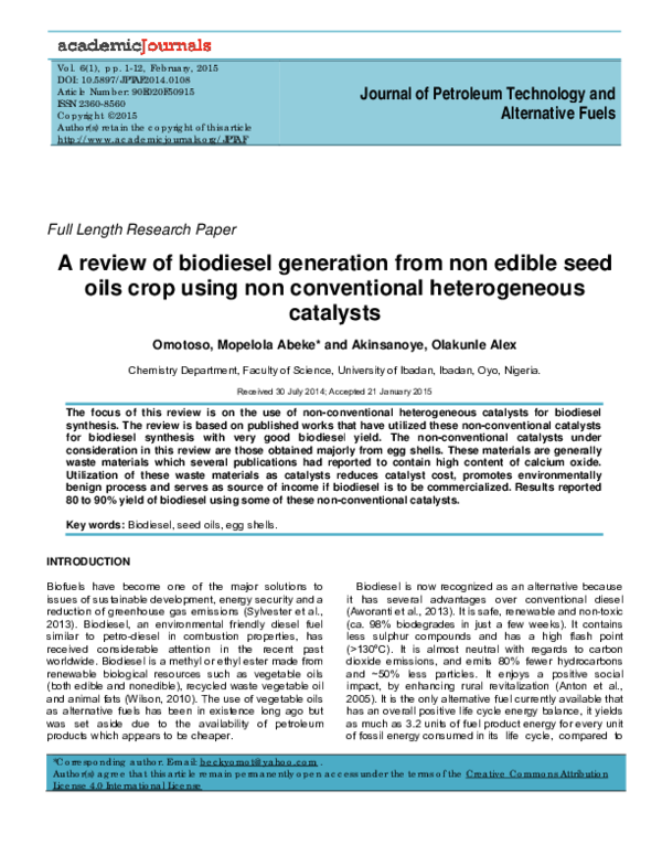 (PDF) A review of biodiesel generation from non edible seed oils crop ...