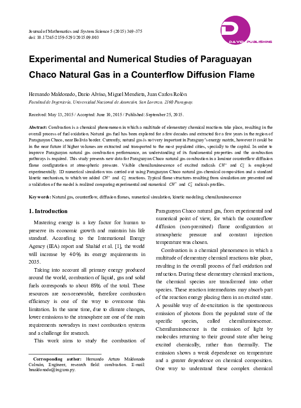 (PDF) Experimental and Numerical Studies of Paraguayan Chaco Natural Gas in a Counterflow ...