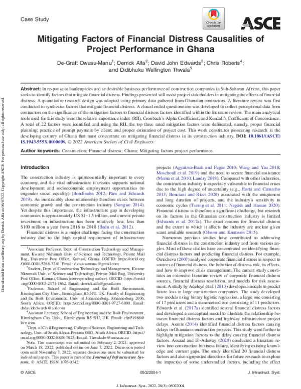 (PDF) Mitigating Factors of Financial Distress Causalities of Project Performance in Ghana
