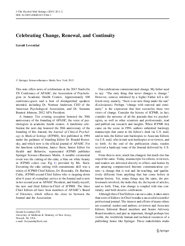 (PDF) Celebrating Change, Renewal, and Continuity
