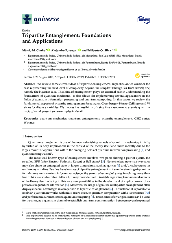 (PDF) Tripartite Entanglement: Foundations and Applications