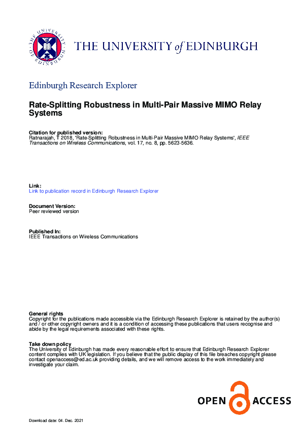 (PDF) Rate-Splitting Robustness in Multi-Pair Massive MIMO Relay Systems