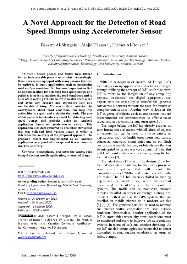 (PDF) A Novel Approach for the Detection of Road Speed Bumps using ...